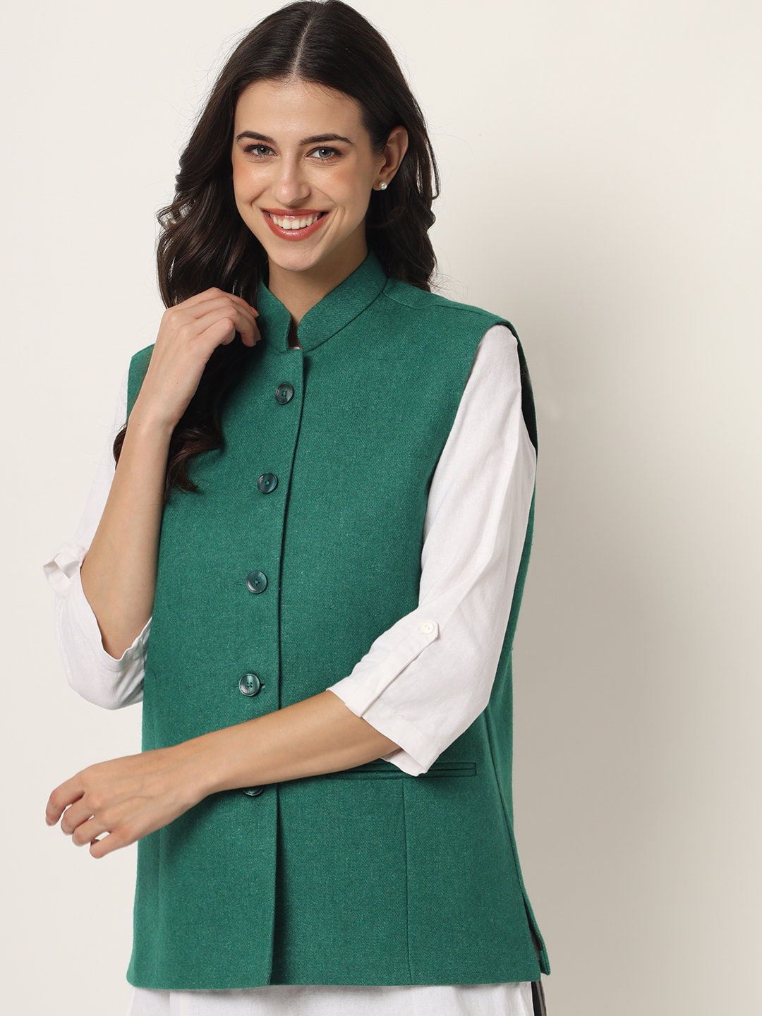 Women's Pure Wool Indian Traditional Nehru Jacket Modi Jacket for ...