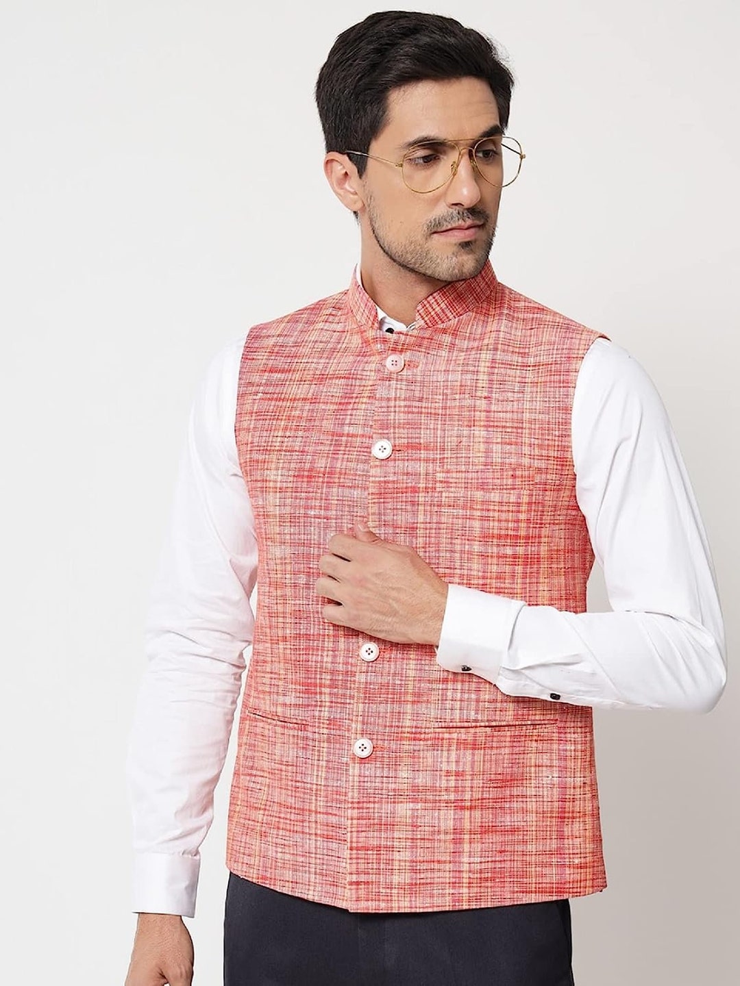 Men's Pure Cotton Indian Traditional Nehru Jacket Textured Pattern Modi ...