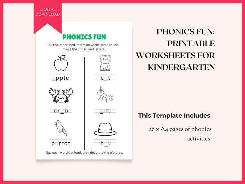 26 Phonics Worksheets, Letter Sounds Worksheets, Printable Phonics ...