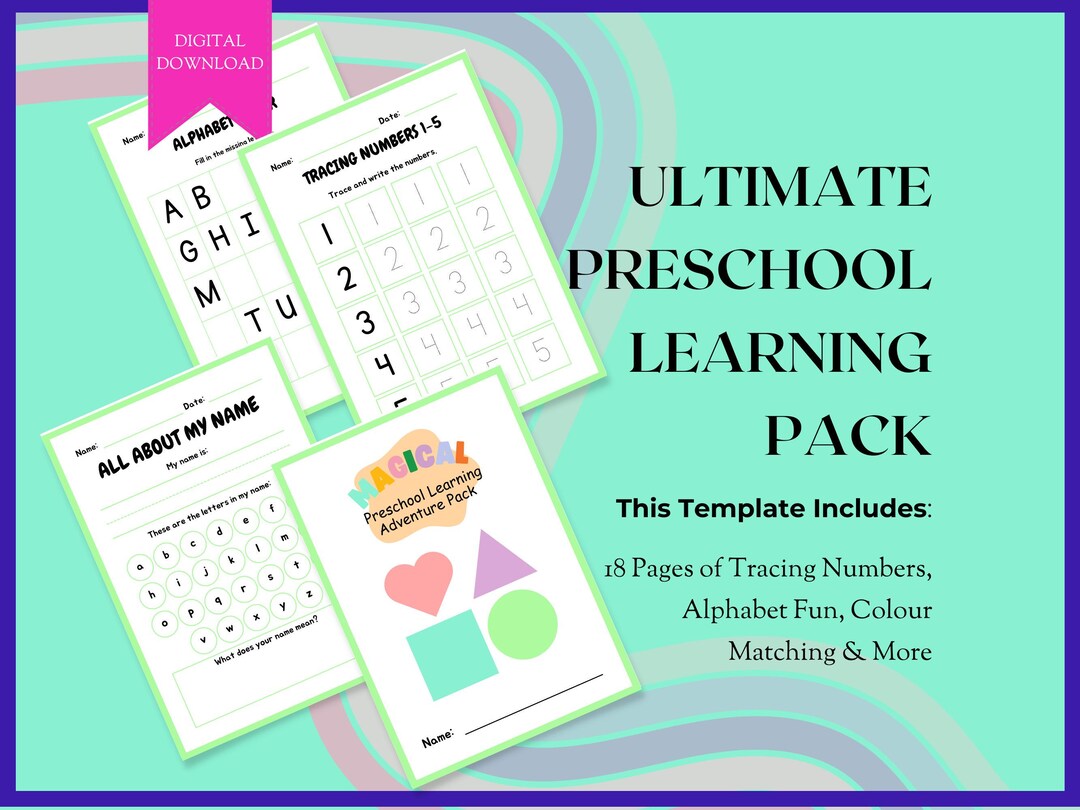 18 Page Preschool Learning Pack, Tracing Letters, Number Tracing ...