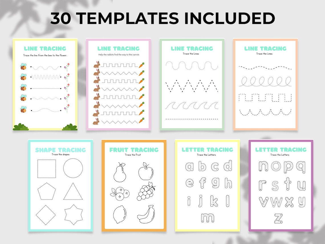 30 Preschool Tracing Worksheets: Practice Sheets for Pre K, Printable ...