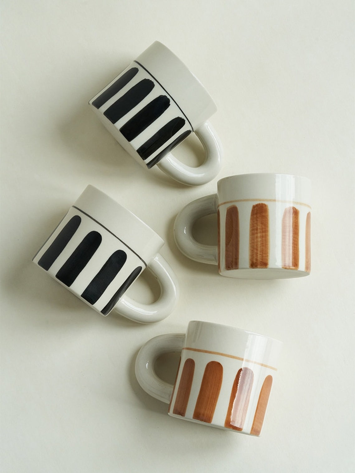 Creative Mug With Thick Stripes Retro Hand-painted Ceramic Coffee Cup ...
