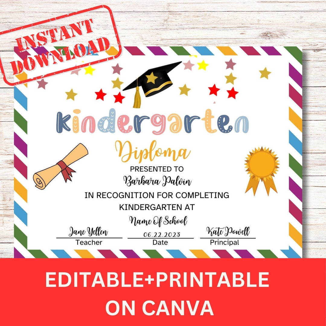 Editable Printable Kindergarten Graduation Diploma / Certificate ...