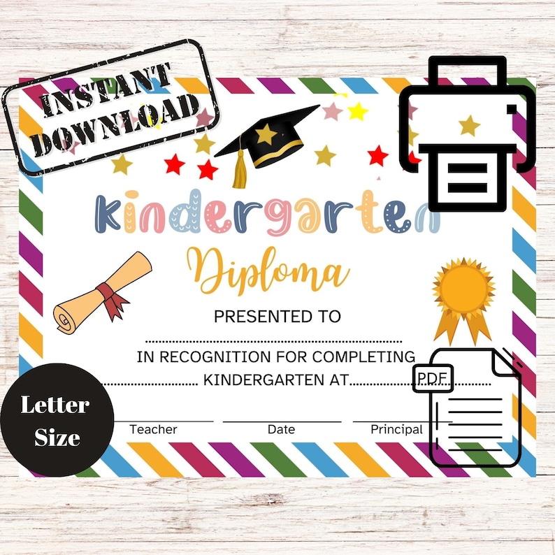Editable Printable Kindergarten Graduation Diploma / Certificate ...