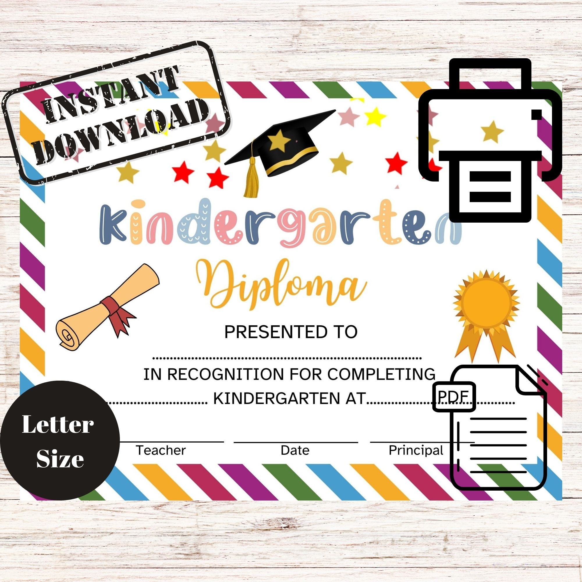 Editable Printable Kindergarten Graduation Diploma / Certificate ...