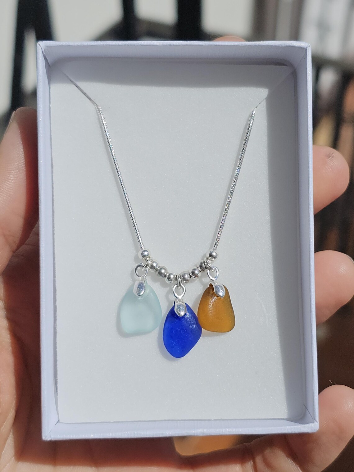 Nautical Elegant Sea Glass Necklace, Silver Pendant With Sea Glass ...