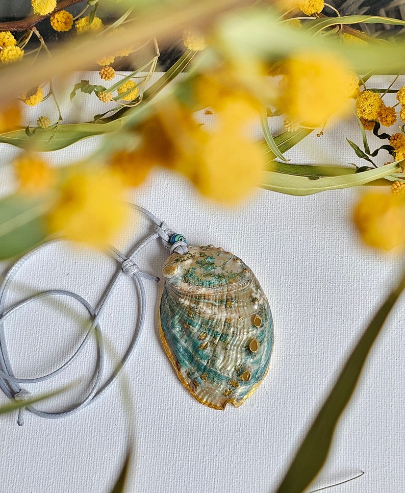 Abalon Shell Cord Pendant Necklace, Natural Shell Clam Necklace, Long ...