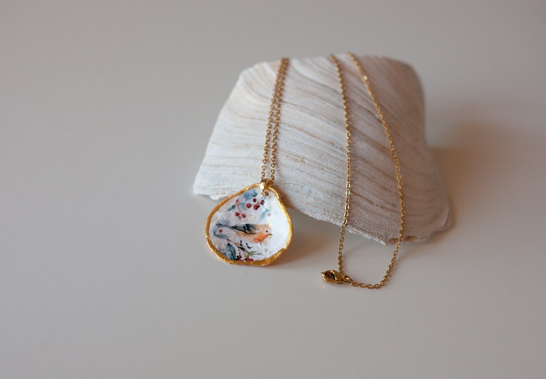 Joyful Sea Shell Necklace: Handmade Pendant With Winter Bird - Charming ...