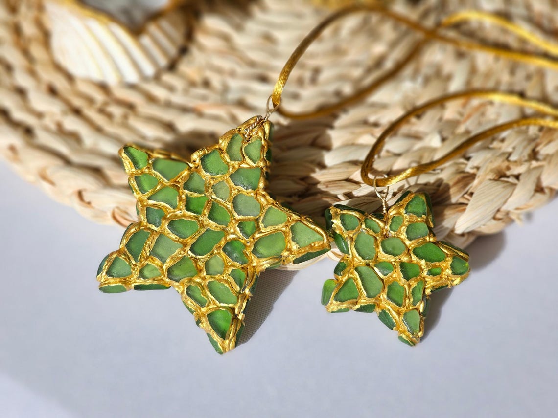 Handmade Green Sea Glass Star Ornament – Coastal Christmas Decor - Etsy