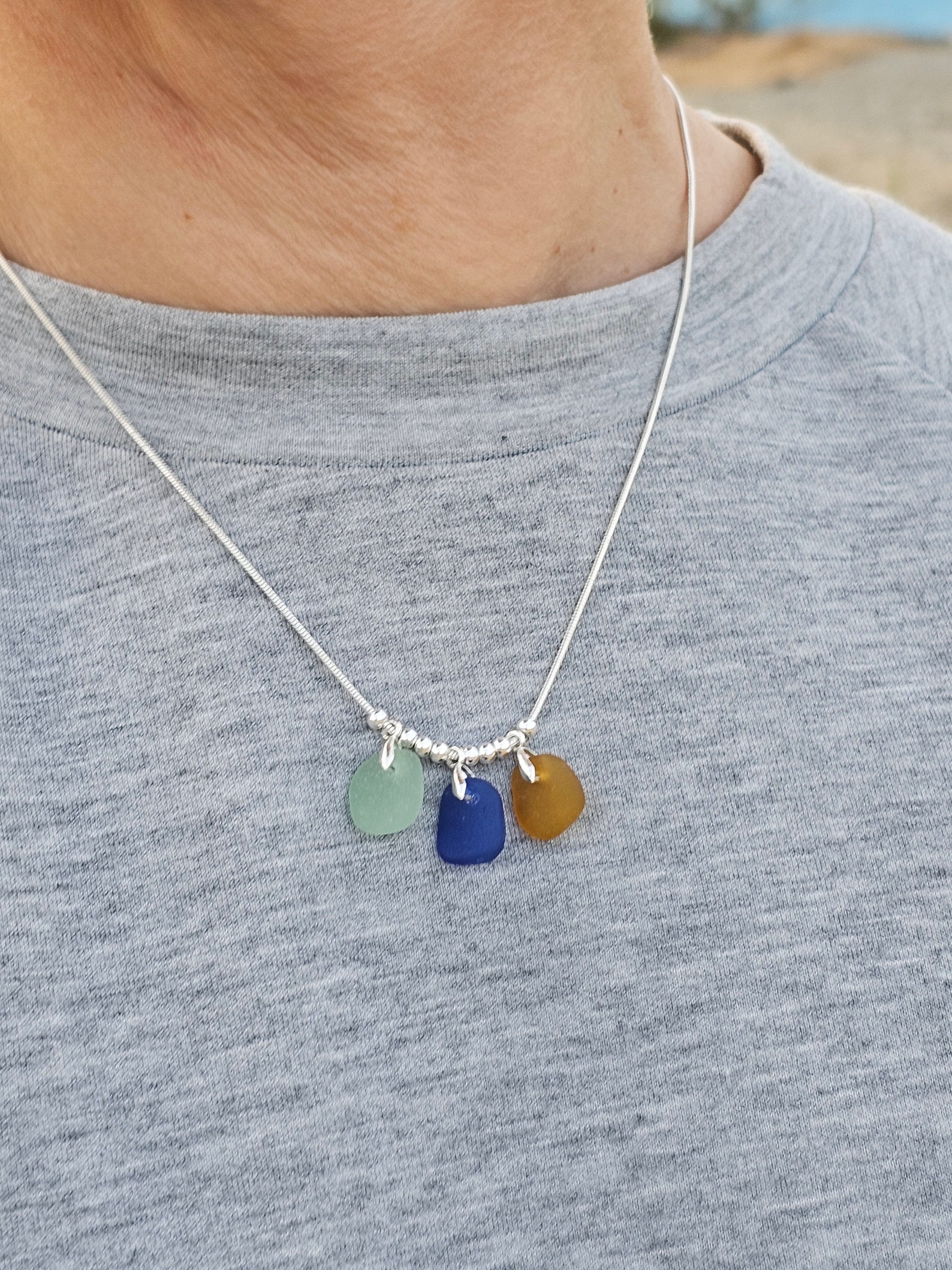 Nautical Elegant Sea Glass Necklace, Silver Pendant With Sea Glass ...