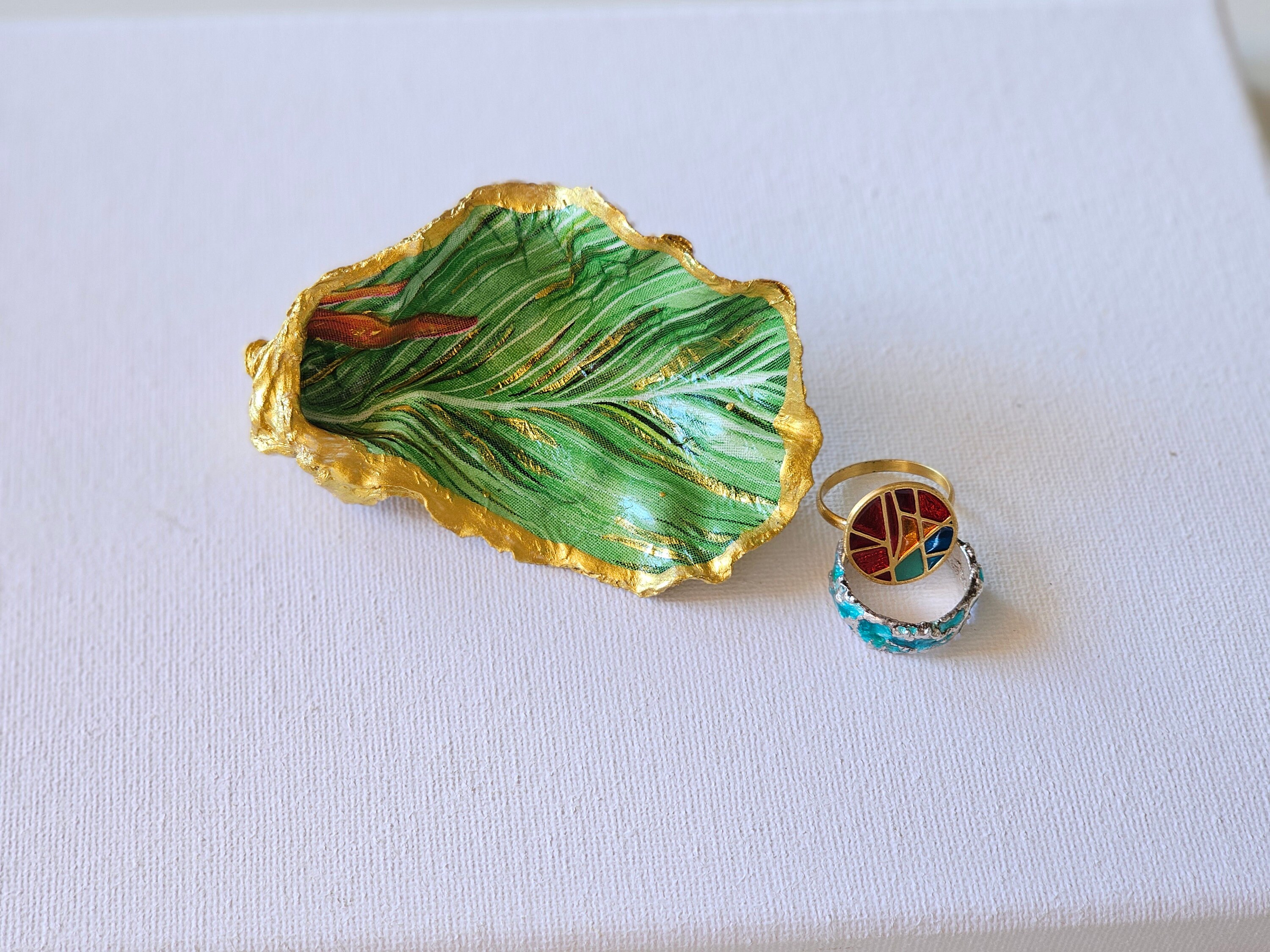 Tropical Decor, Handmade Oyster Shell Art Dish, Decorative Vintage Look ...