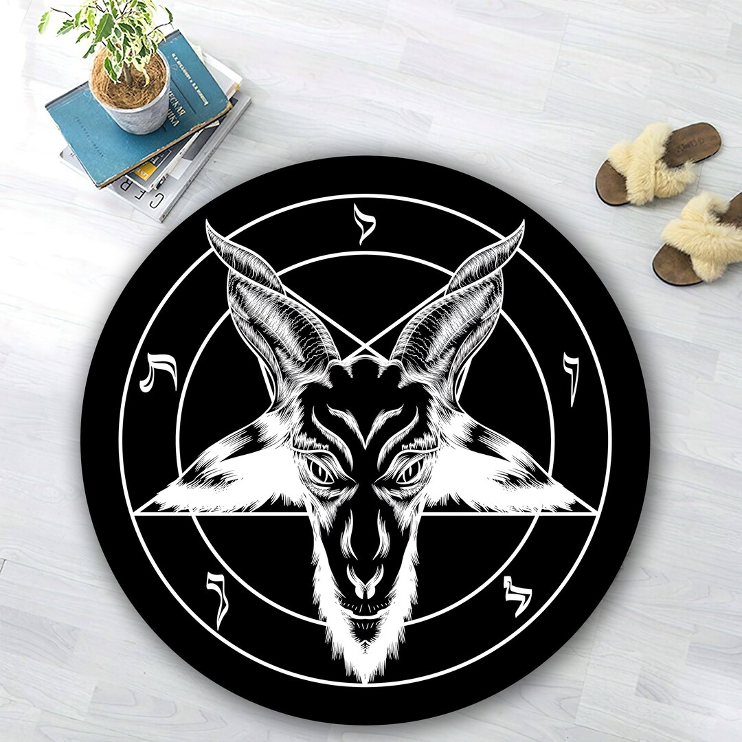 Baphomet Rug, Satanism Home Decor Rug, Satanic Pentagram Round Rug ...