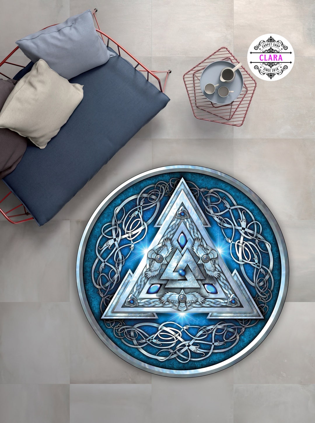 Norse Mythology Viking Decor Rug, Valknut Norse Pagan Carpet, Viking ...
