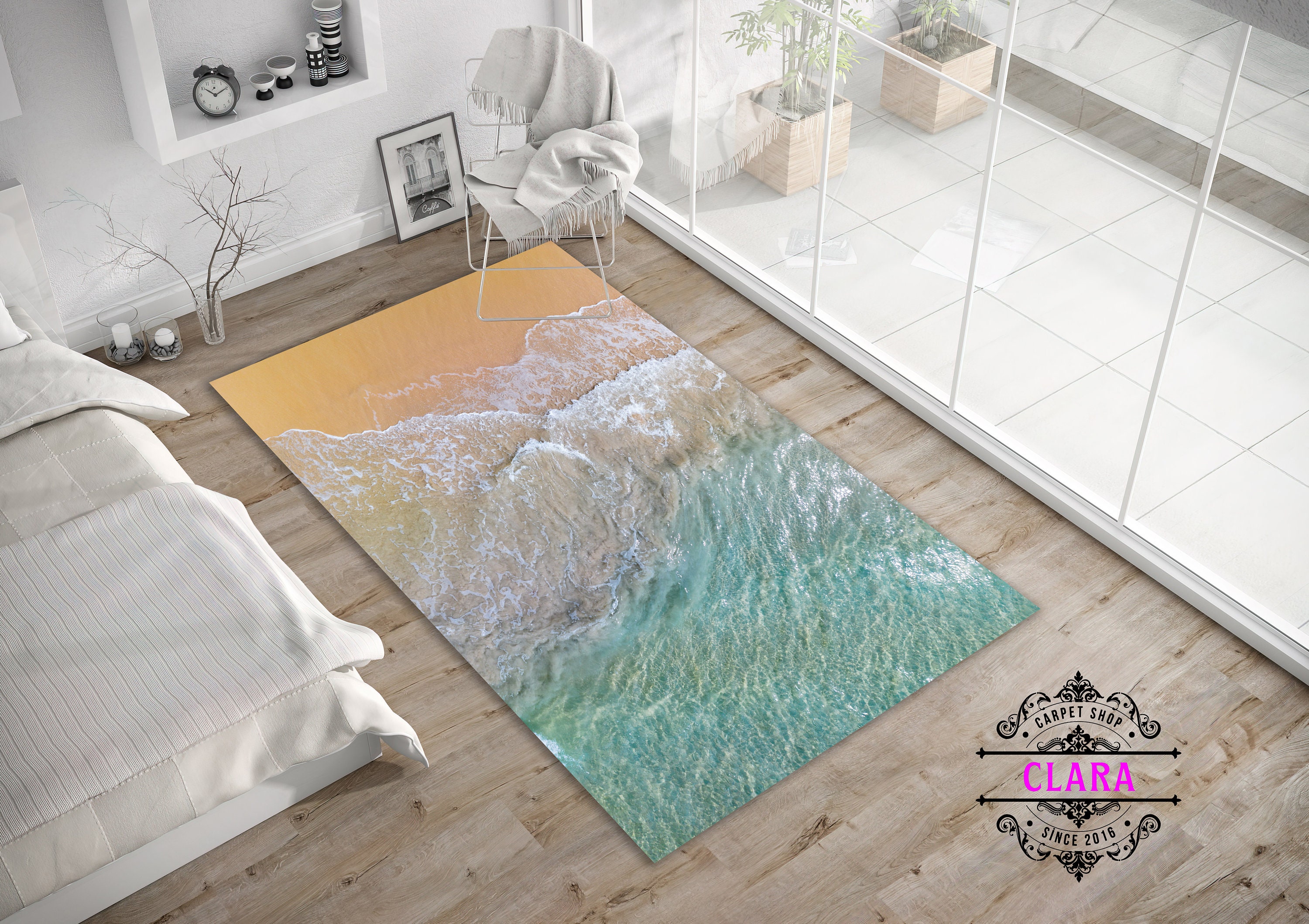 Sea Surface Beach Rug, Realistic Beach Wave Surface Rug, Summer Decor ...