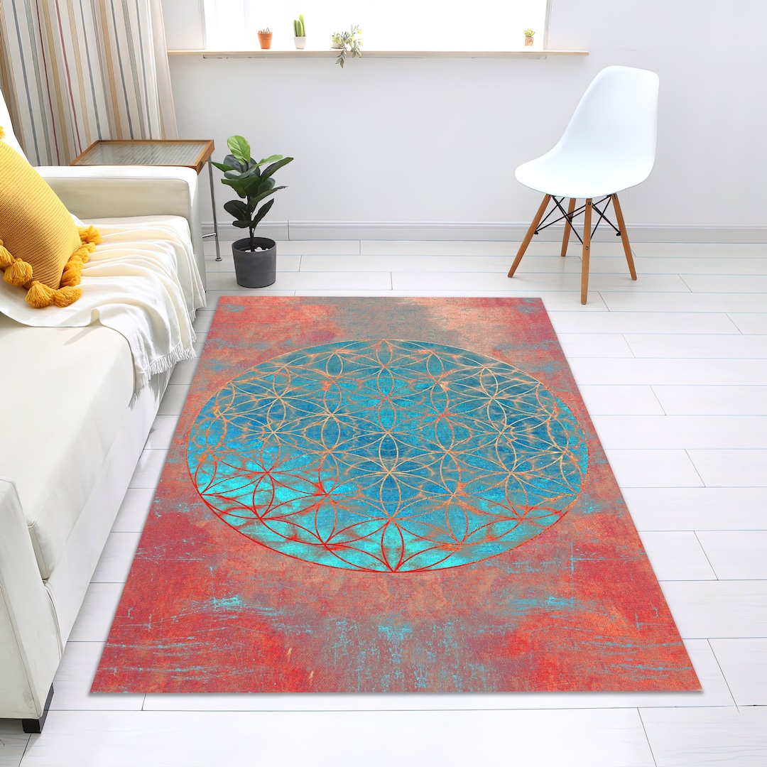 Flower of Life Rug, Sacred Geometry Spiritual Rug, Yoga Mat, Geometric ...