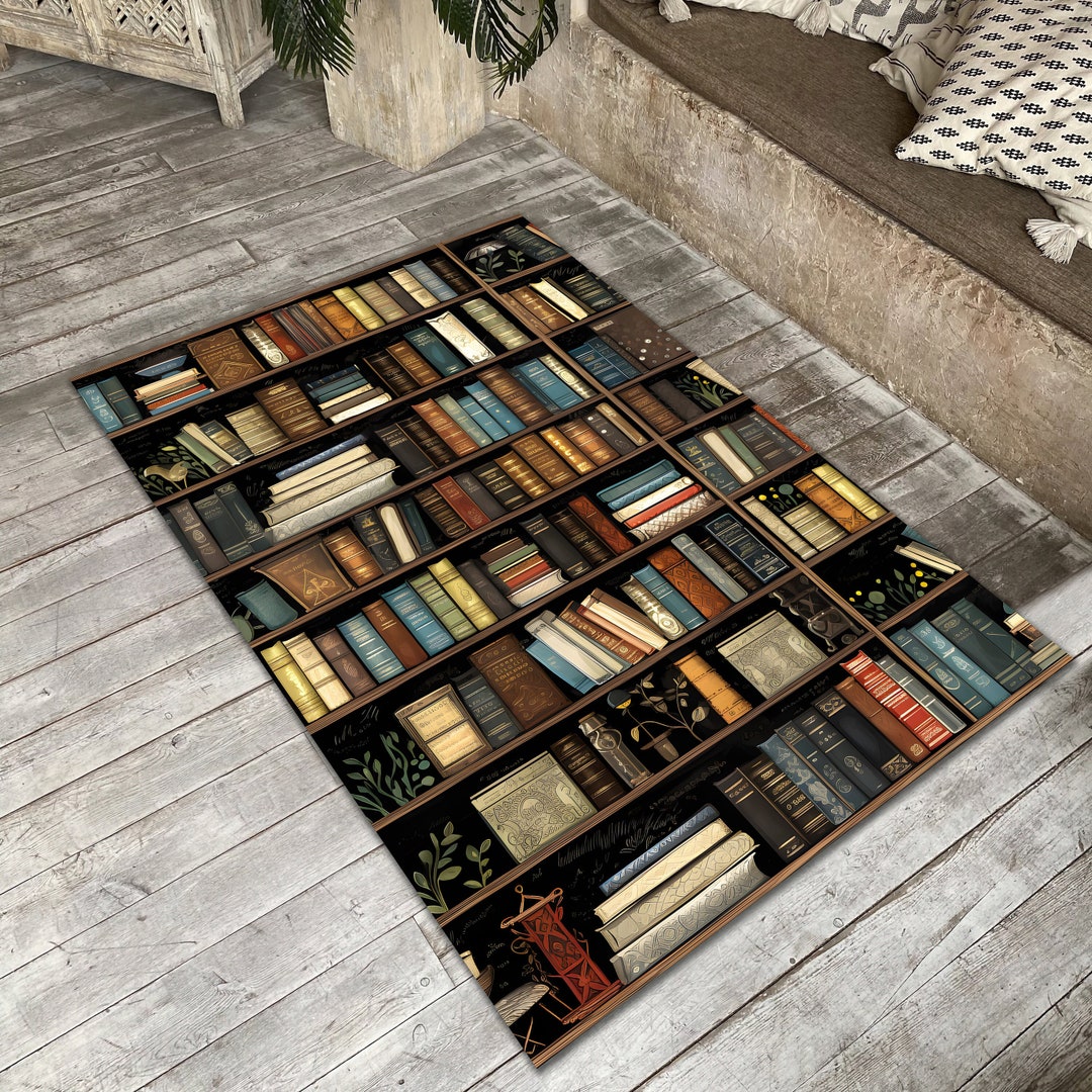 Books Shelf,library Rug,books Shelf Rug, Reading Room Decor, Library ...
