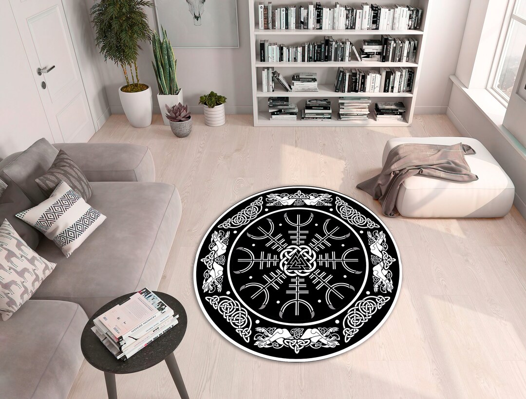 Scandinavian Carpet, Norse Mythology Viking Decor Rug, Valknut Norse ...
