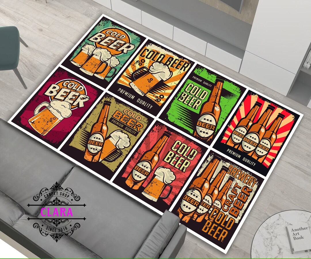 Beer Rug, Kitchen Rug, Kitchen Room, Dining Room Rug, Gift for Beer ...