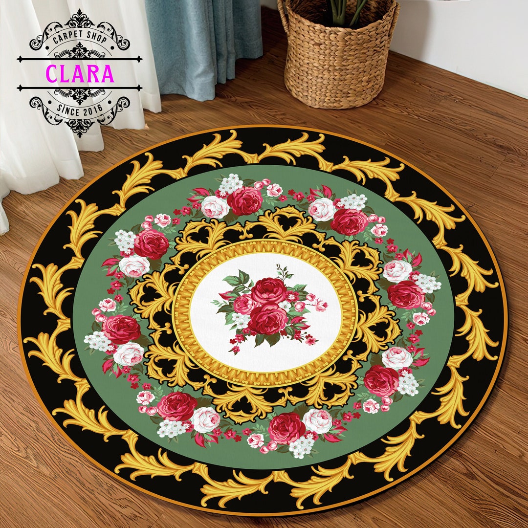 Design of Rug in Baroque Style With Golden Decoration, Traditional ...