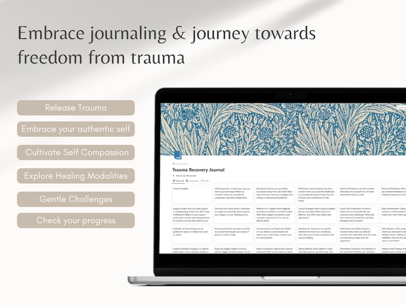Trauma Recovery Journal Notion Template: Self-reflection Prompts ...