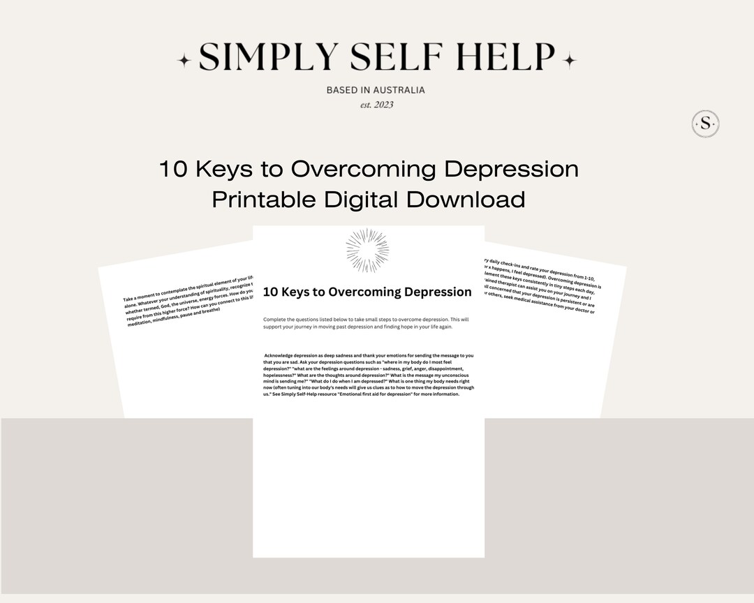 Overcoming Depression Worksheet: 10 Keys Mental Health Journal (digital ...