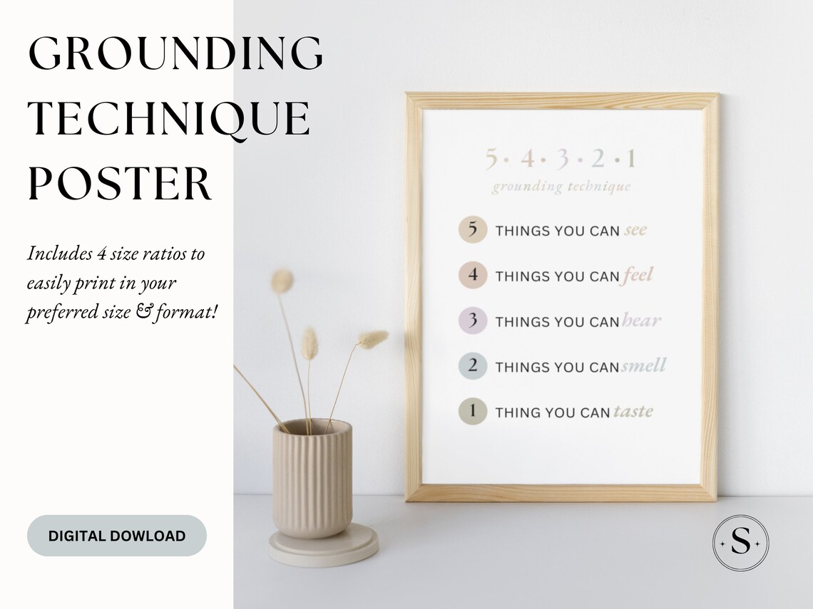 54321 Grounding Technique Poster Colour Anxiety Tools Coping Strategies ...