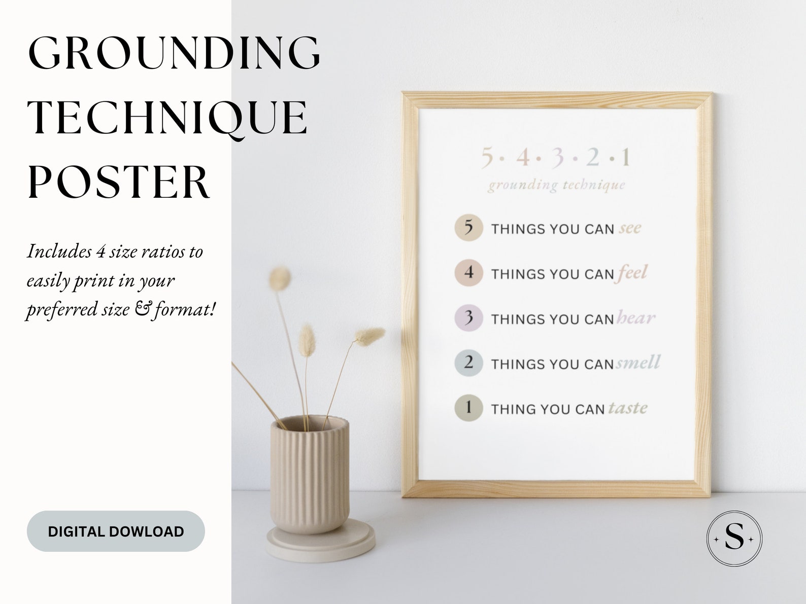 54321 Grounding Technique Poster Colour Anxiety Tools Coping Strategies ...