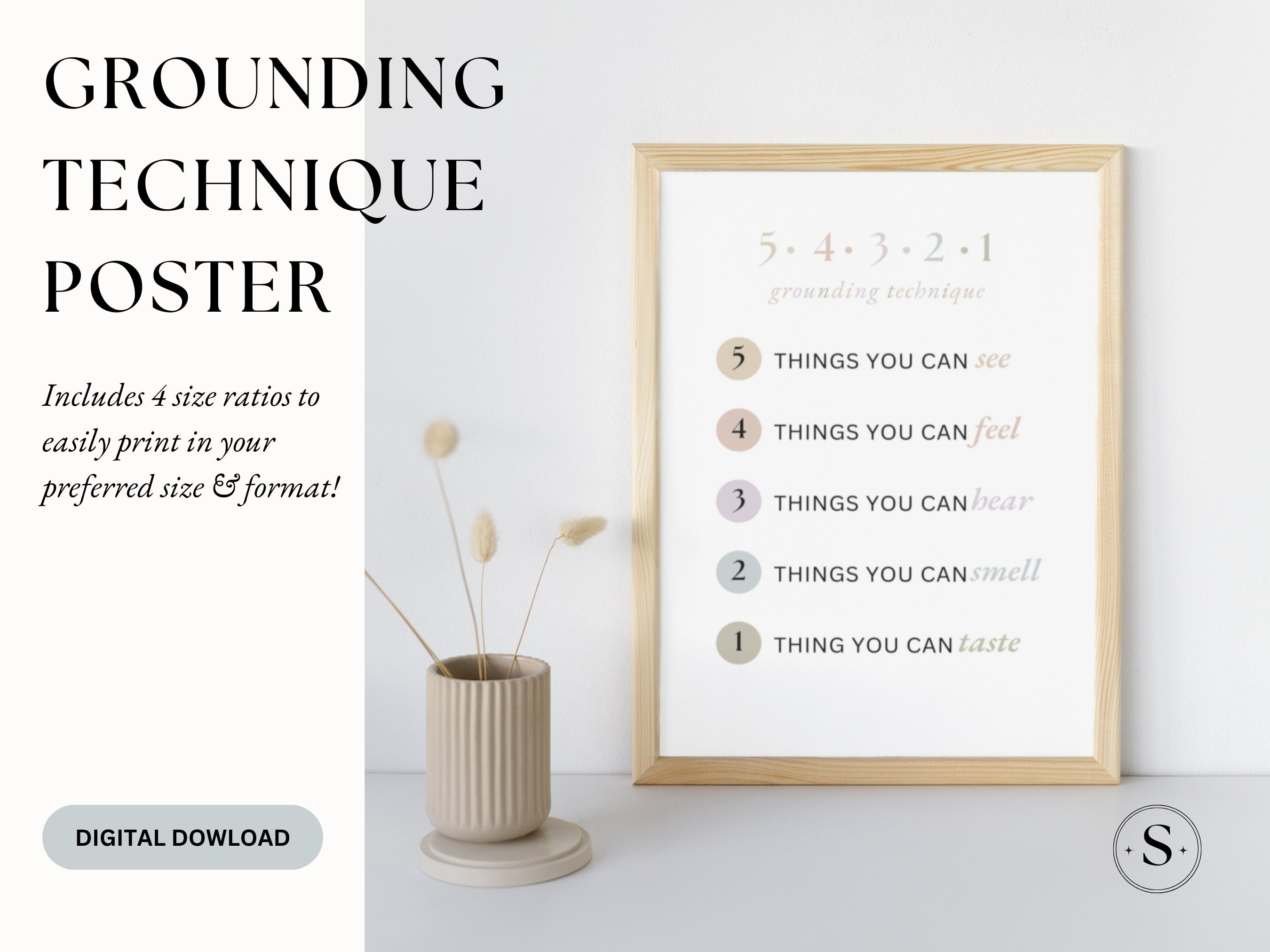 54321 Grounding Technique Poster Colour Anxiety Tools Coping Strategies ...