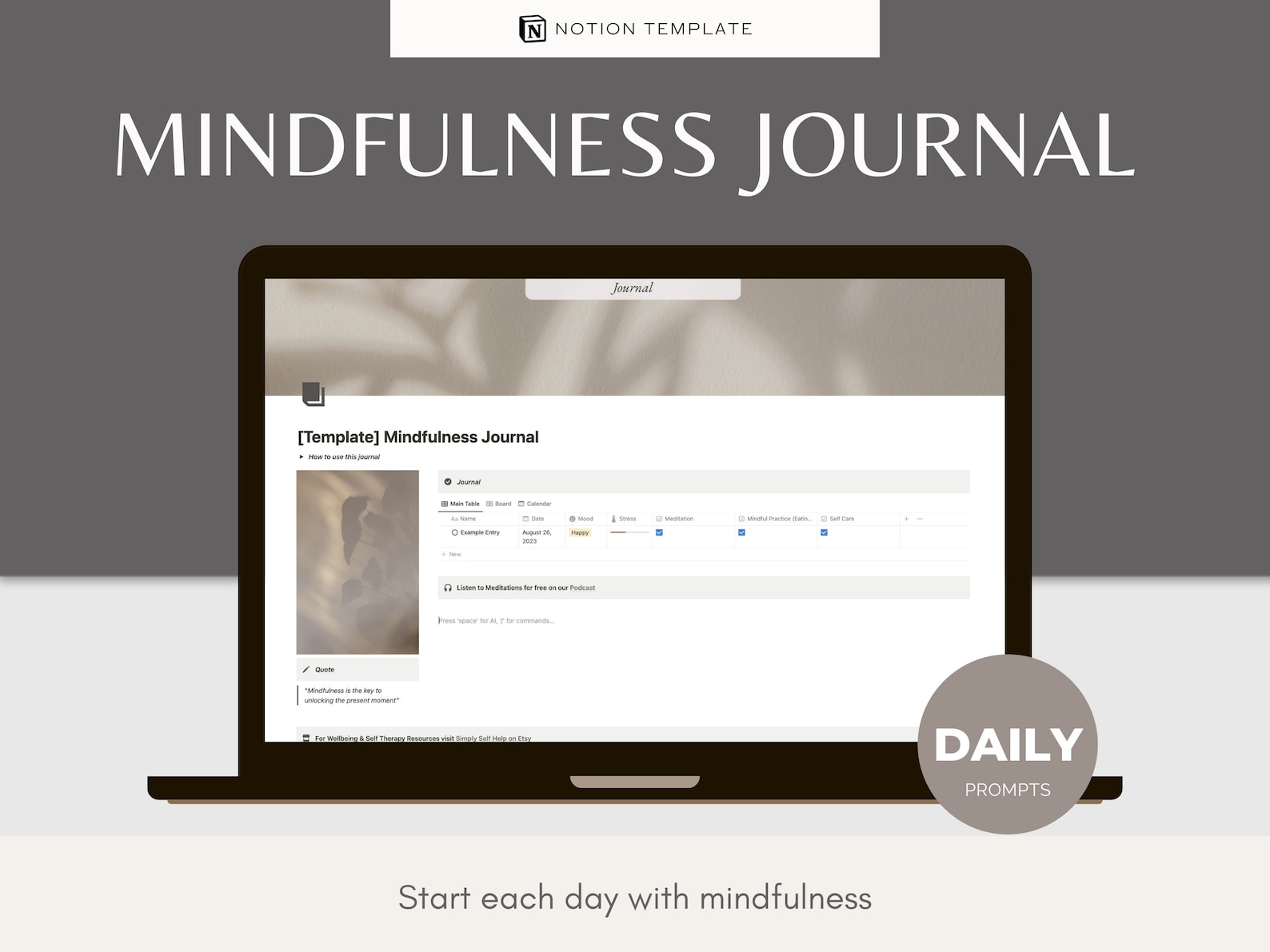 Mindfulness Daily Journal | Mindfulness Tracker | Notion Templates ...