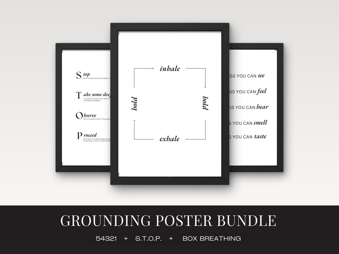Grounding Technique Poster Bundle: Mindfulness Wall Art (digital ...