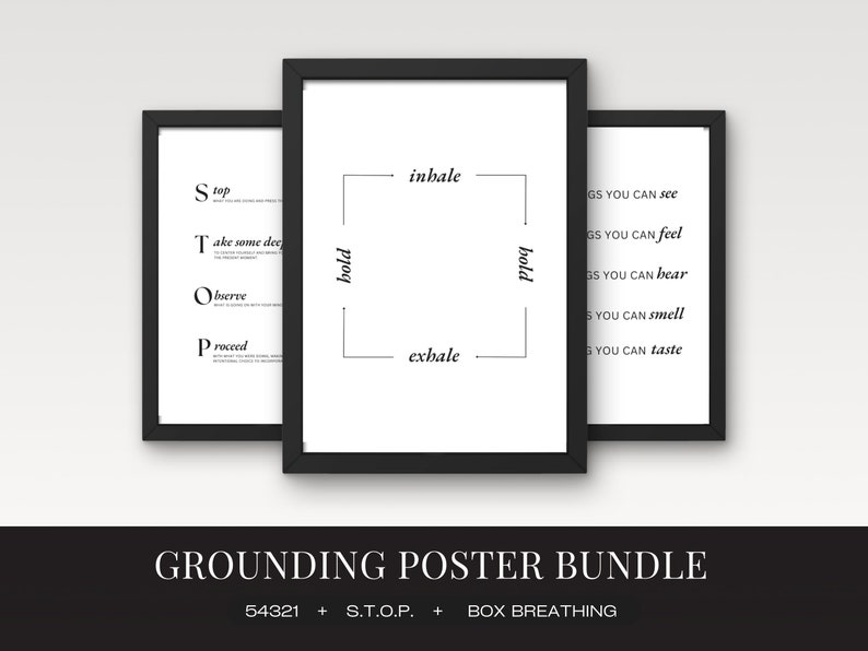 Grounding Technique Poster Bundle: Mindfulness Wall Art (digital ...