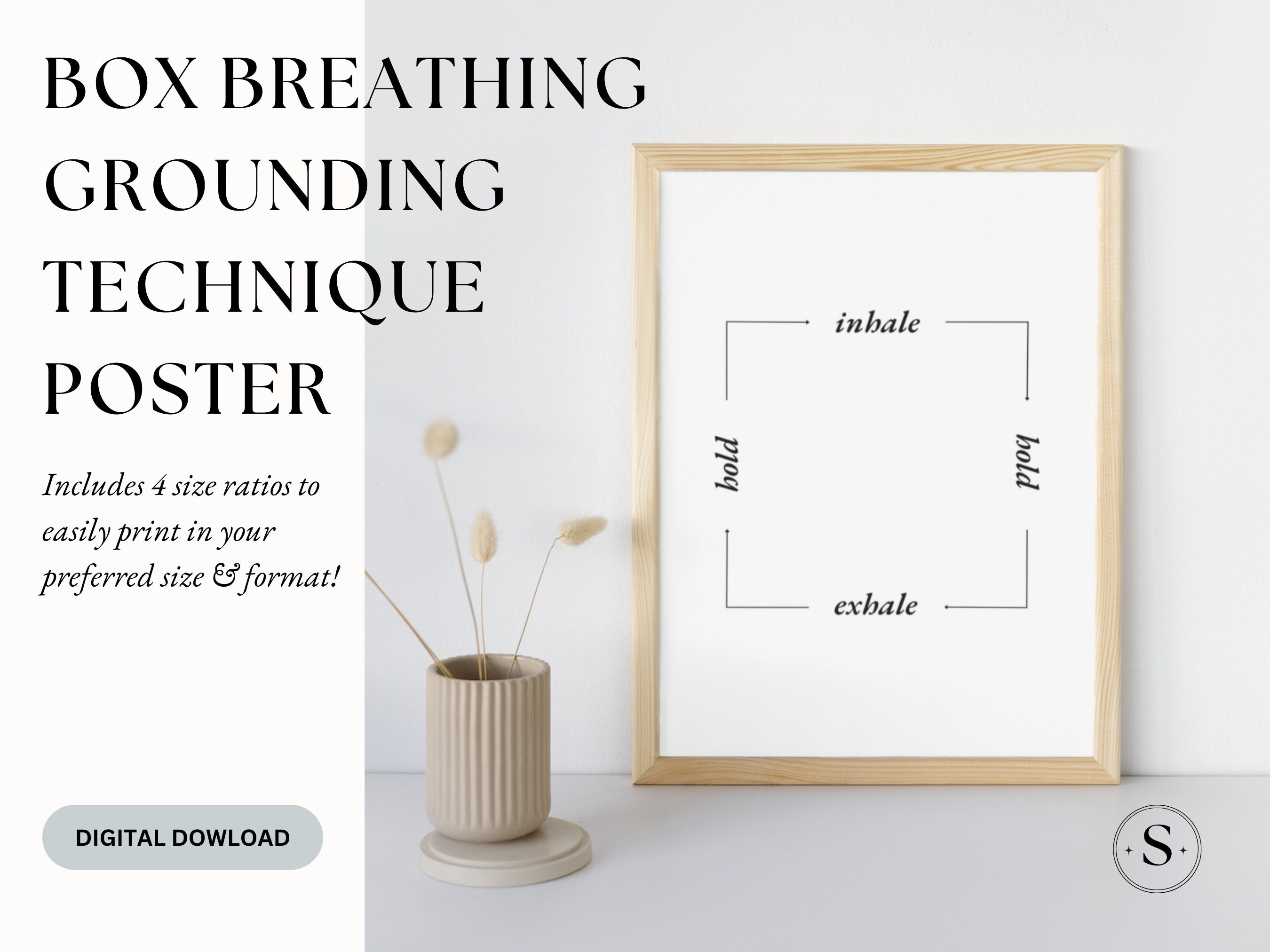 Box Breathing Grounding Technique Poster B&W | Negative Thought ...