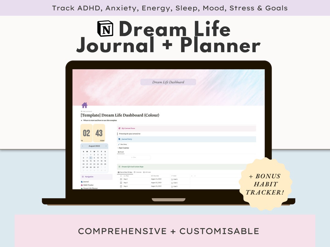 Dream Life Notion Planner & Digital Journal Goal, Mood, Habit, Sleep ...