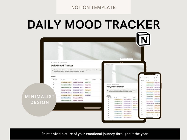 Notion Template Mood Tracker Mood Journal Minimalist Design Mental ...