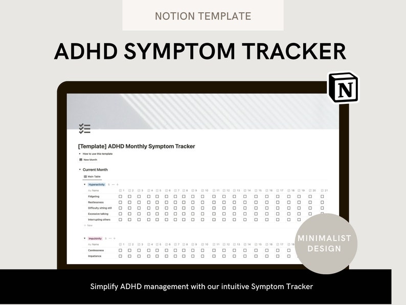 Notion Template ADHD Symptom Tracker | Adult ADHD | Minimalist Design ...