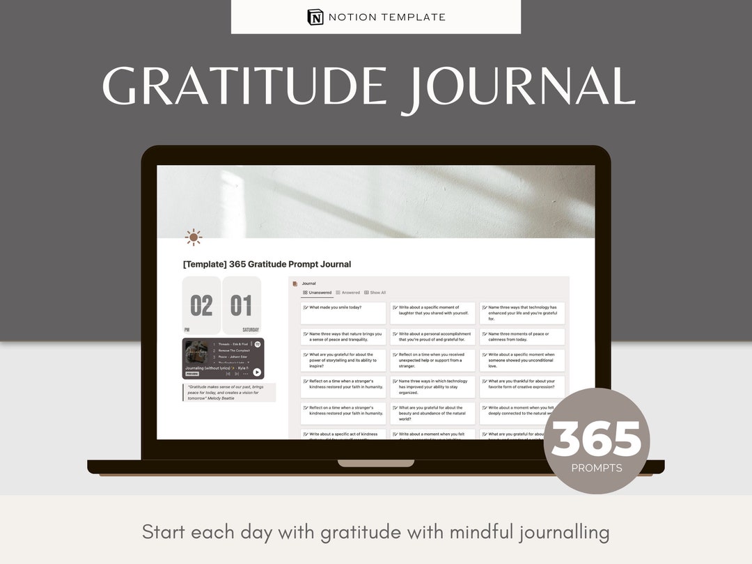 Notion Gratitude 365 Self Reflective Journal Prompts | Notion Templates ...
