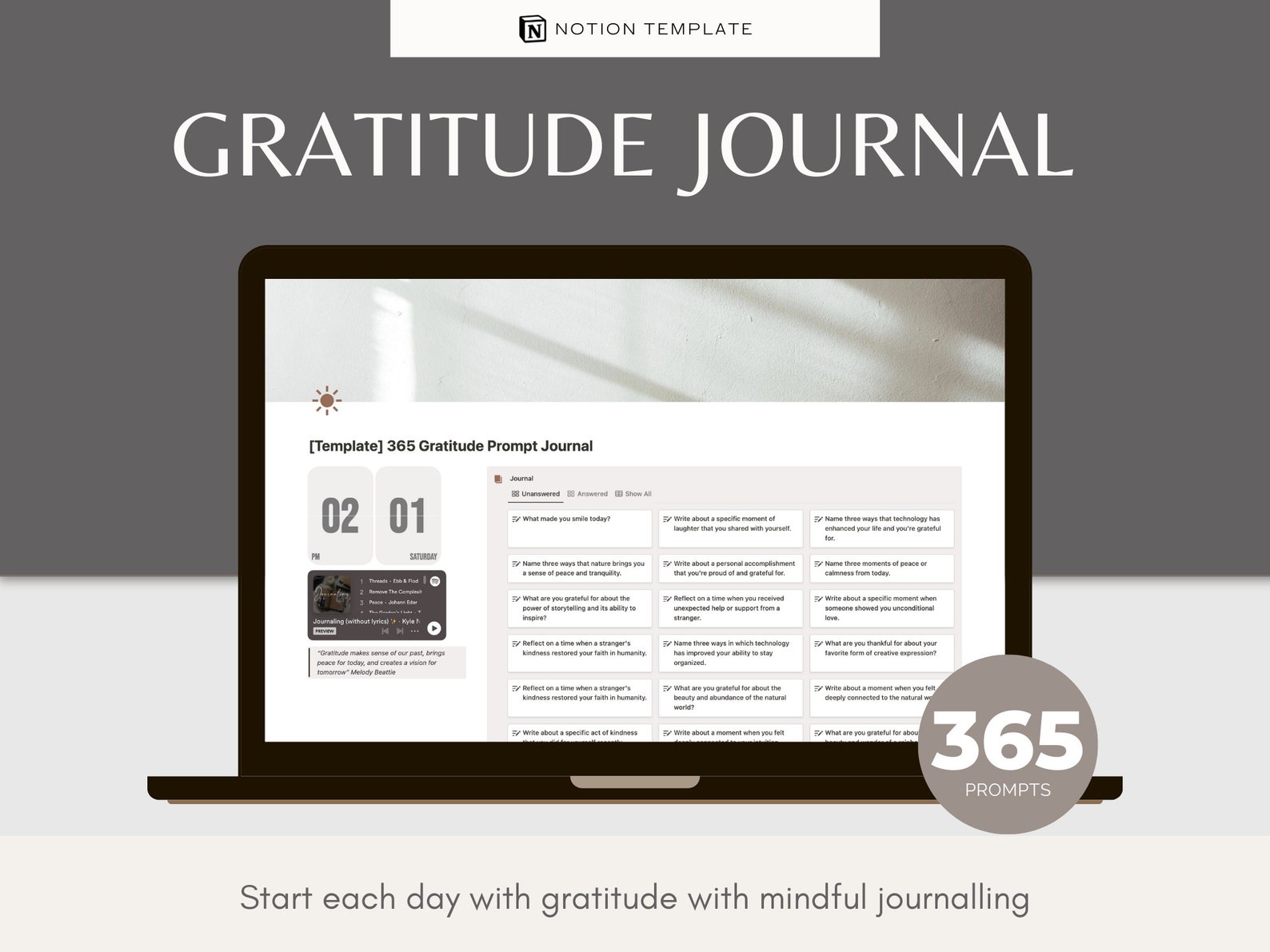 Notion Gratitude 365 Self Reflective Journal Prompts | Notion Templates ...