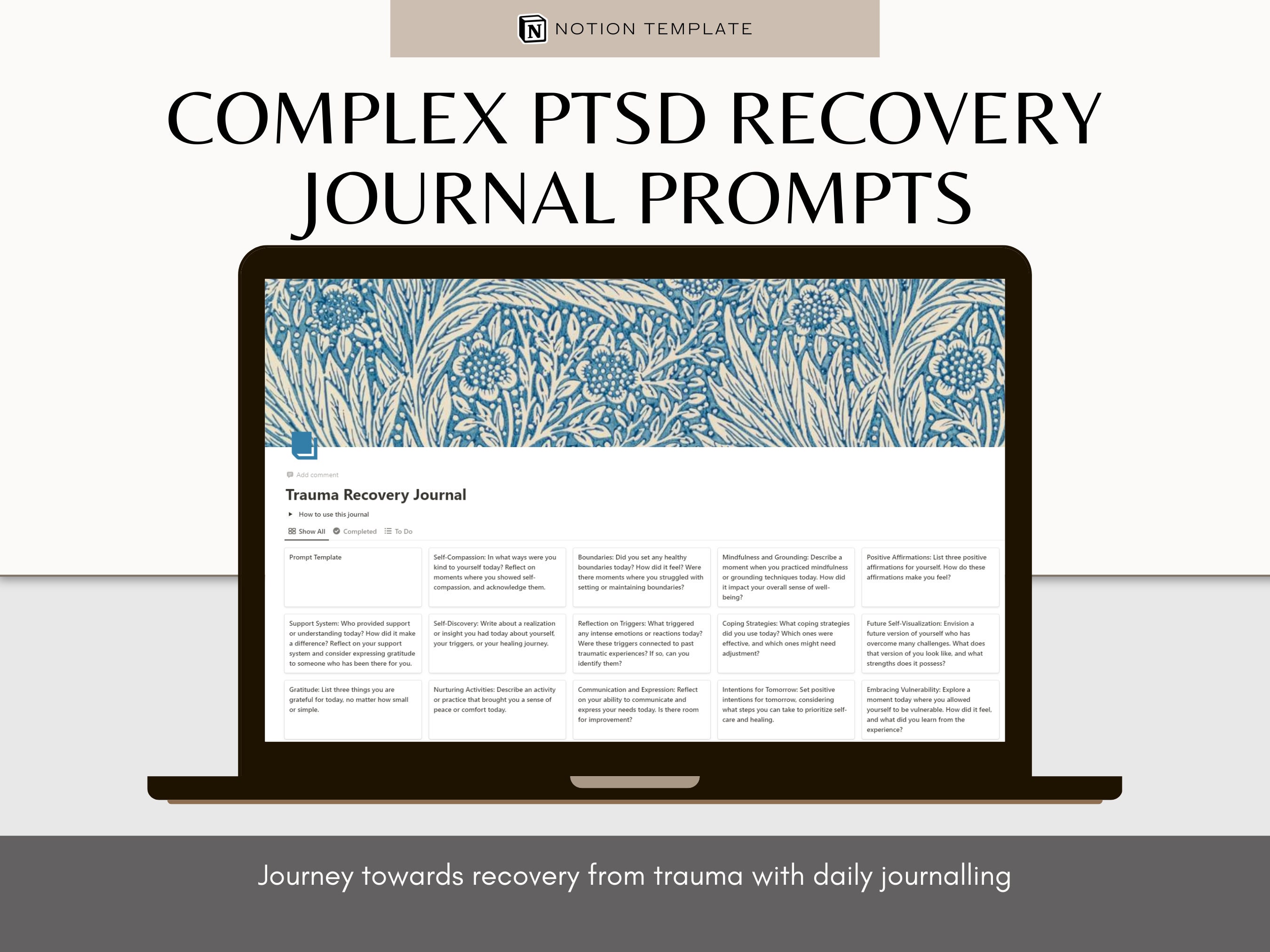 Trauma Recovery Journal Notion Template 60 Self Reflection Prompts ...