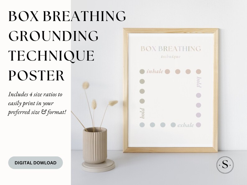 Box Breathing Grounding Technique Poster Colour | Negative Thought ...