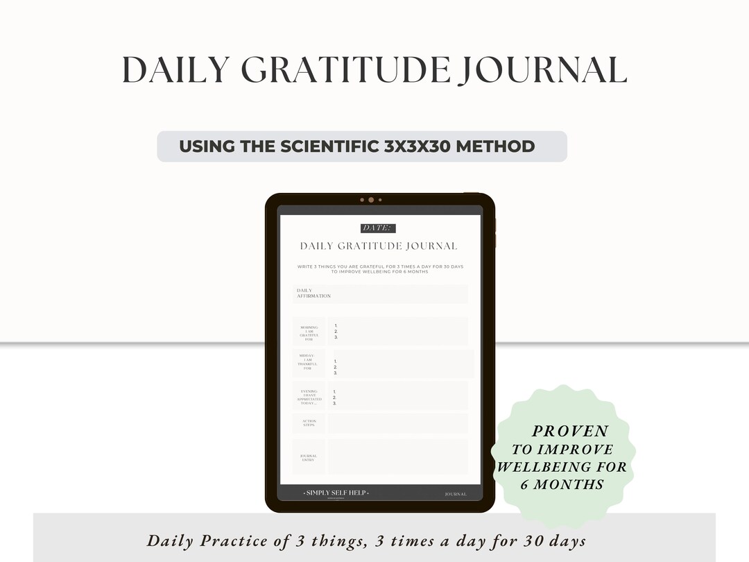 Daily Gratitude Digital Journal 3x3x30 Method | Digital PDF Download ...
