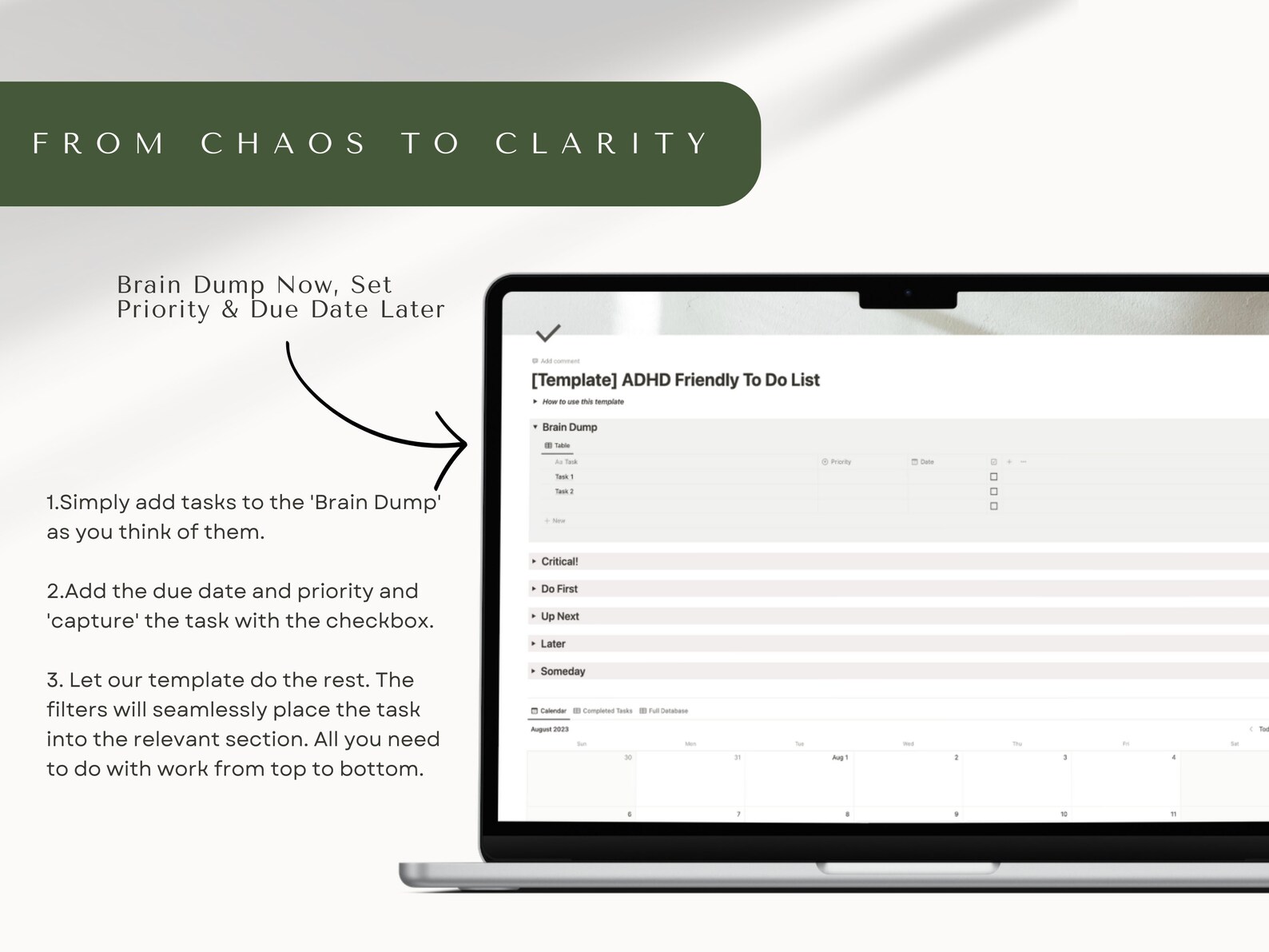 Notion ADHD Friendly to Do List Adult ADHD Notion Templates Focus ...