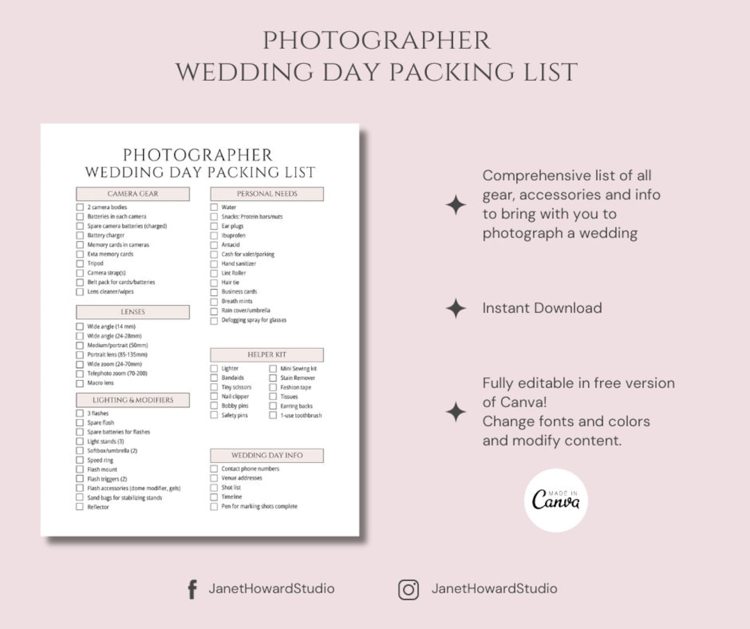 Photographer Wedding Day Packing List - Never Forget to Pack All the ...