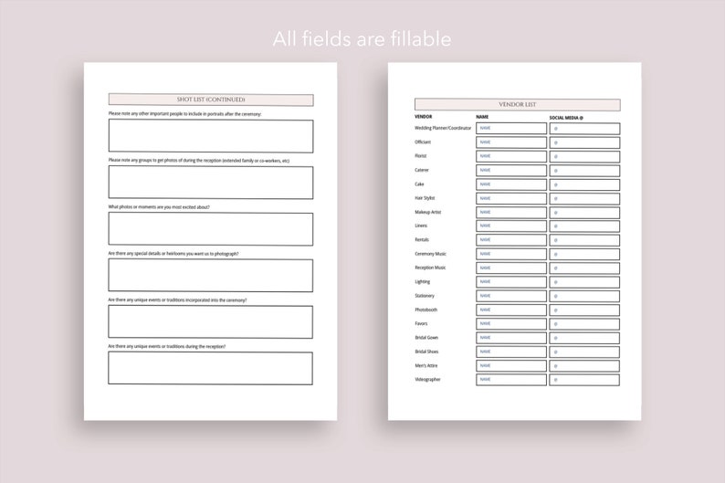 Wedding Day Photography Questionnaire - Fillable PDF for Photographers ...
