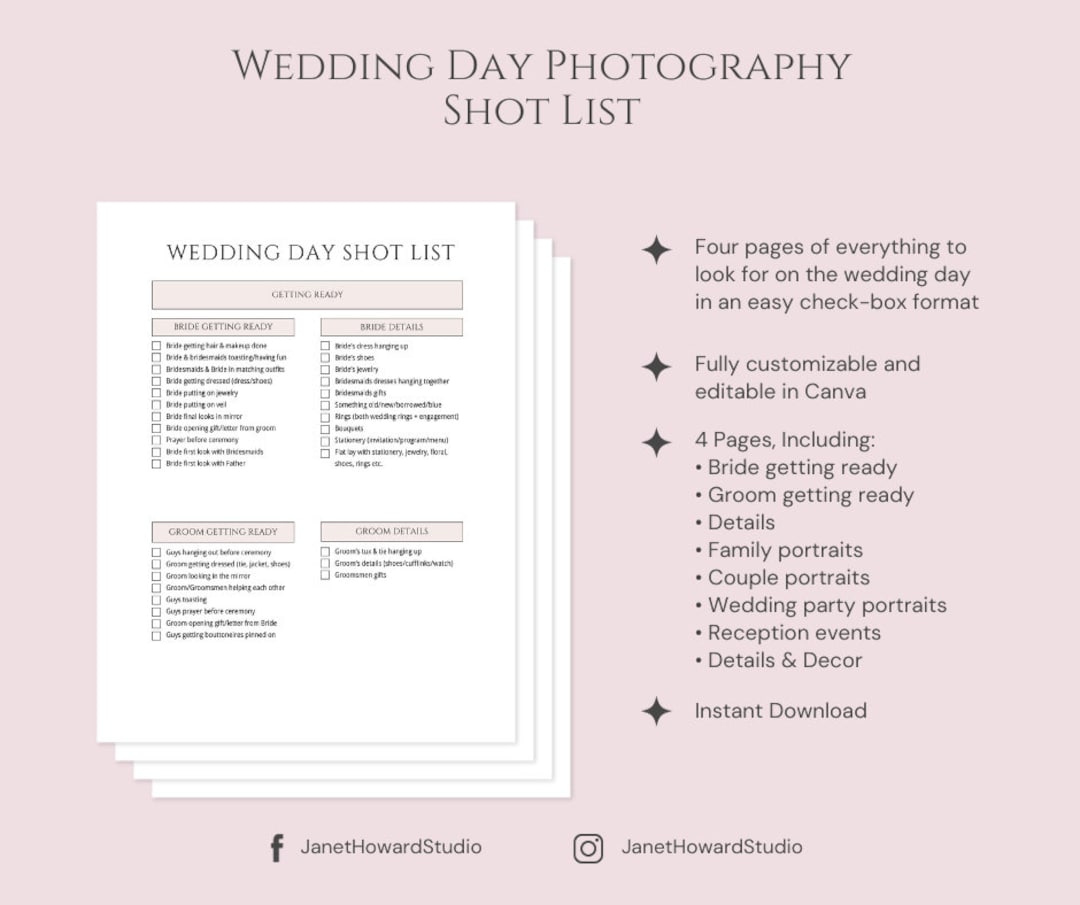 Essential Wedding Photography Shot List - Checklist for Capturing All ...