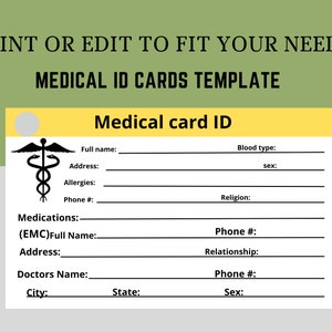 Printable Emergency and Medical Information Cards. Medical Alert ID ...