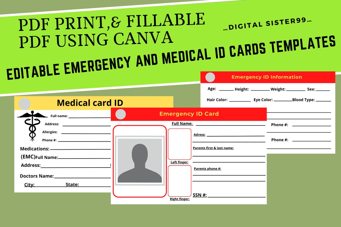 Printable Emergency and Medical Information Cards. Medical Alert ID ...