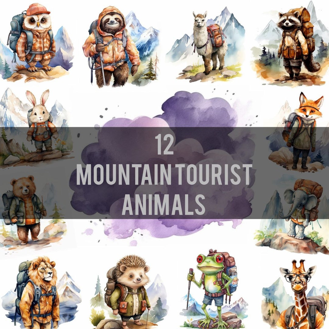 12 Hiking in the Mountains Animals | Watercolor PNG Clipart Set ...