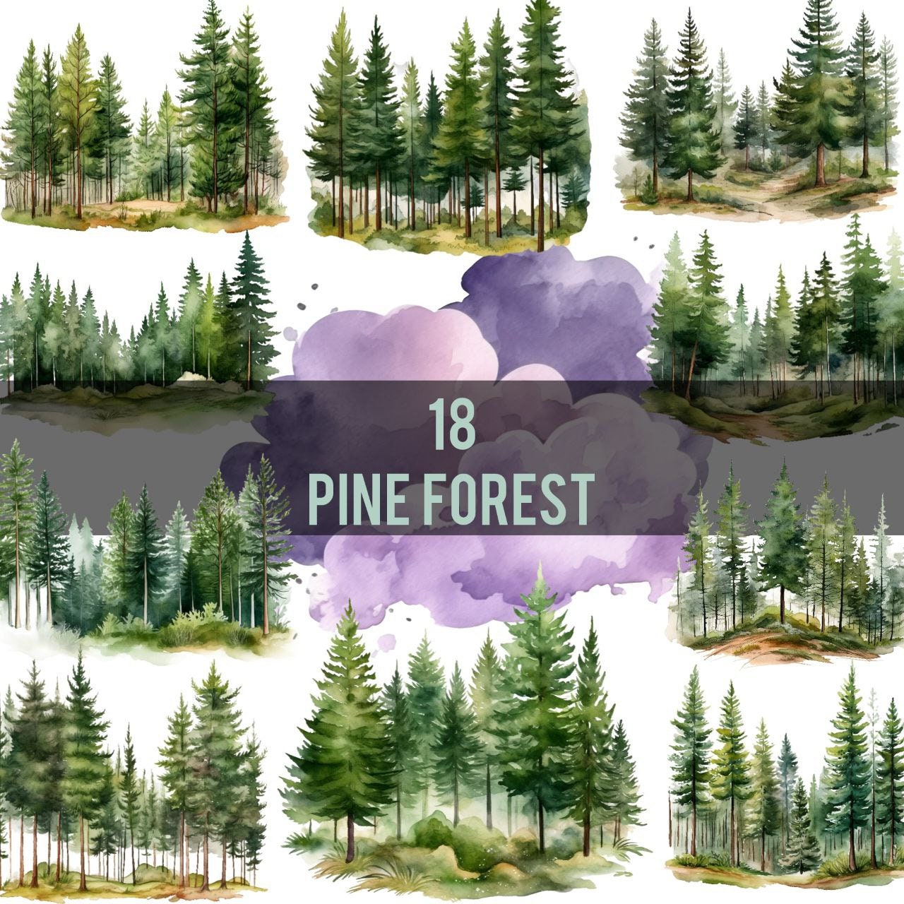 18 Pine Forest PNG | Watercolor Woodland Tree Clipart | Forest ...
