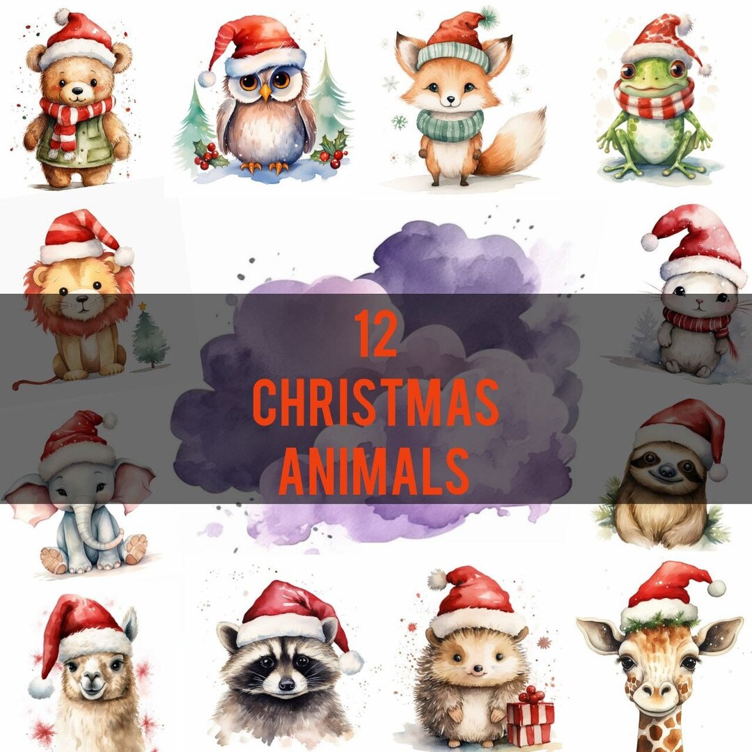 Christmas Animals. Watercolor PNG Clipart Set. racoon Fox - Etsy
