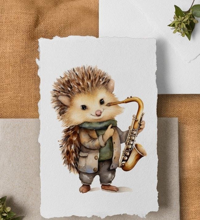 Jazz Animals| 12 PNG Clipart| Watercolor Animals Playing Saxophone ...
